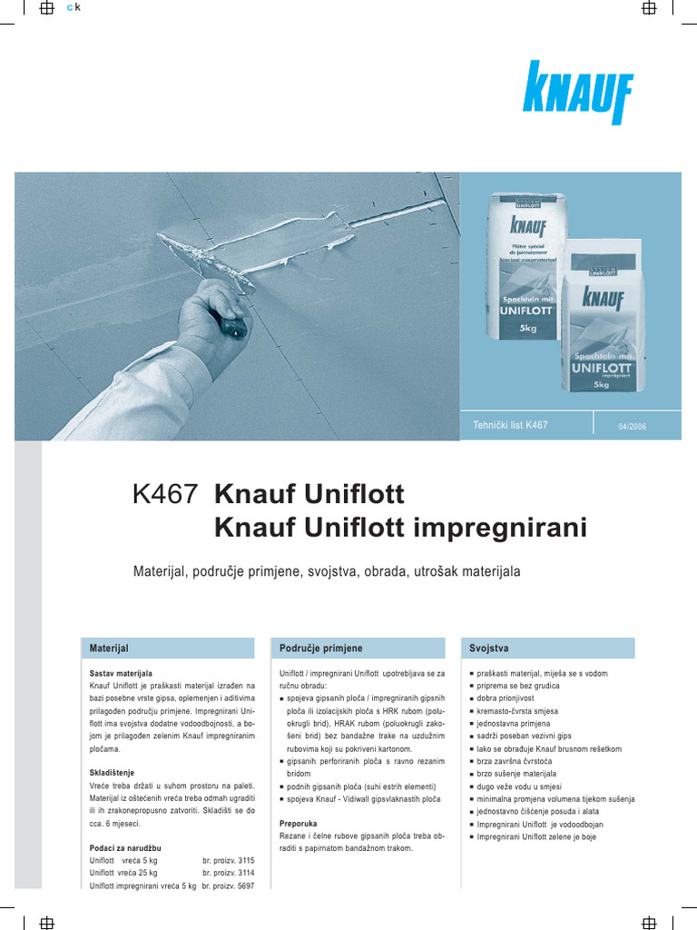 Knauf Uniflott Tehnicki List | PDF