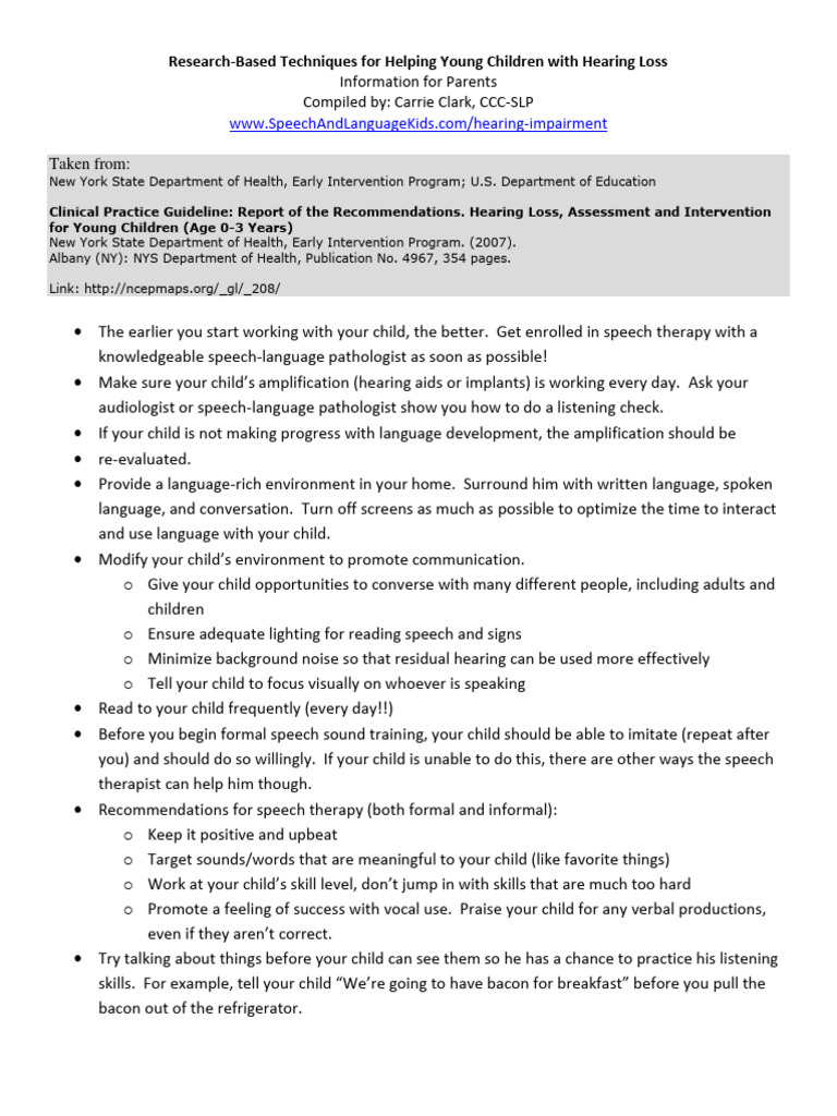 Language Tips For Parents of Young Children With Hearing Loss | PDF ...