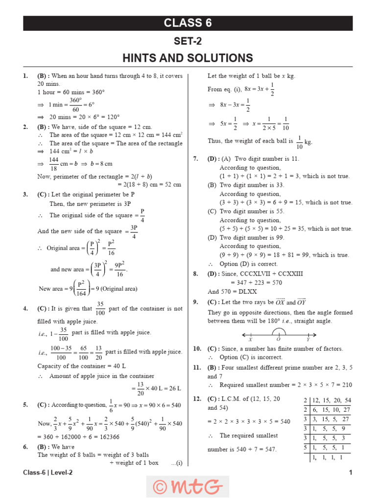 Imo Level2 Solution Class 6 Set 2 | PDF | Mathematics | Arithmetic