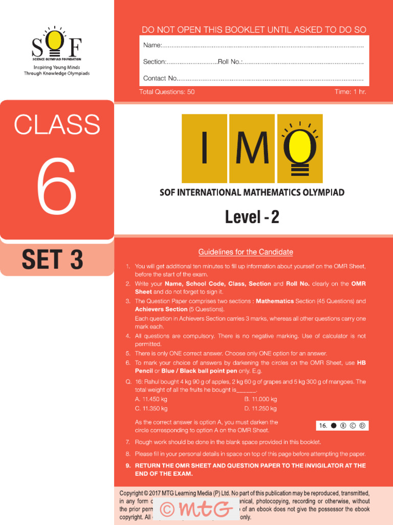 imo-level2-class-6-set-3 | PDF | Length | Prime Number
