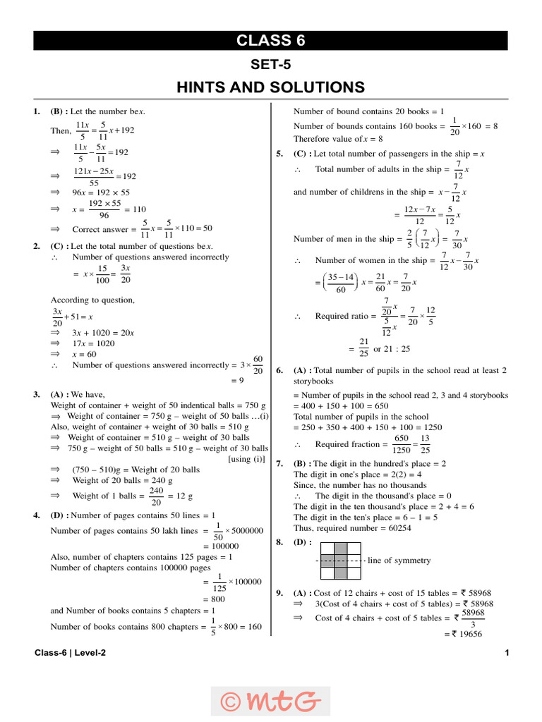 Imo Level2 Solution Class 6 Set 5 | Download Free PDF | Area | Length