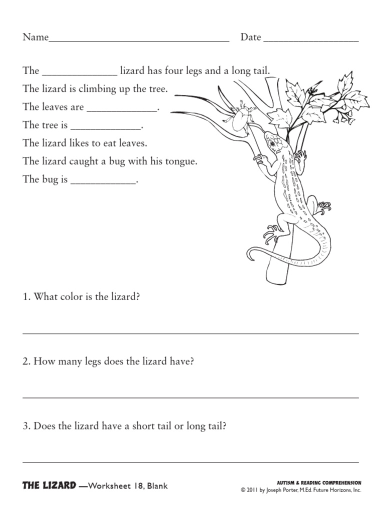 Autism Reading Worksheet: Lizards | PDF | Language Arts & Discipline