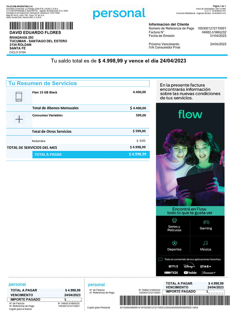 Factura Telecom Argentina: Detalles y Vencimiento | PDF | Pagos | Impuestos