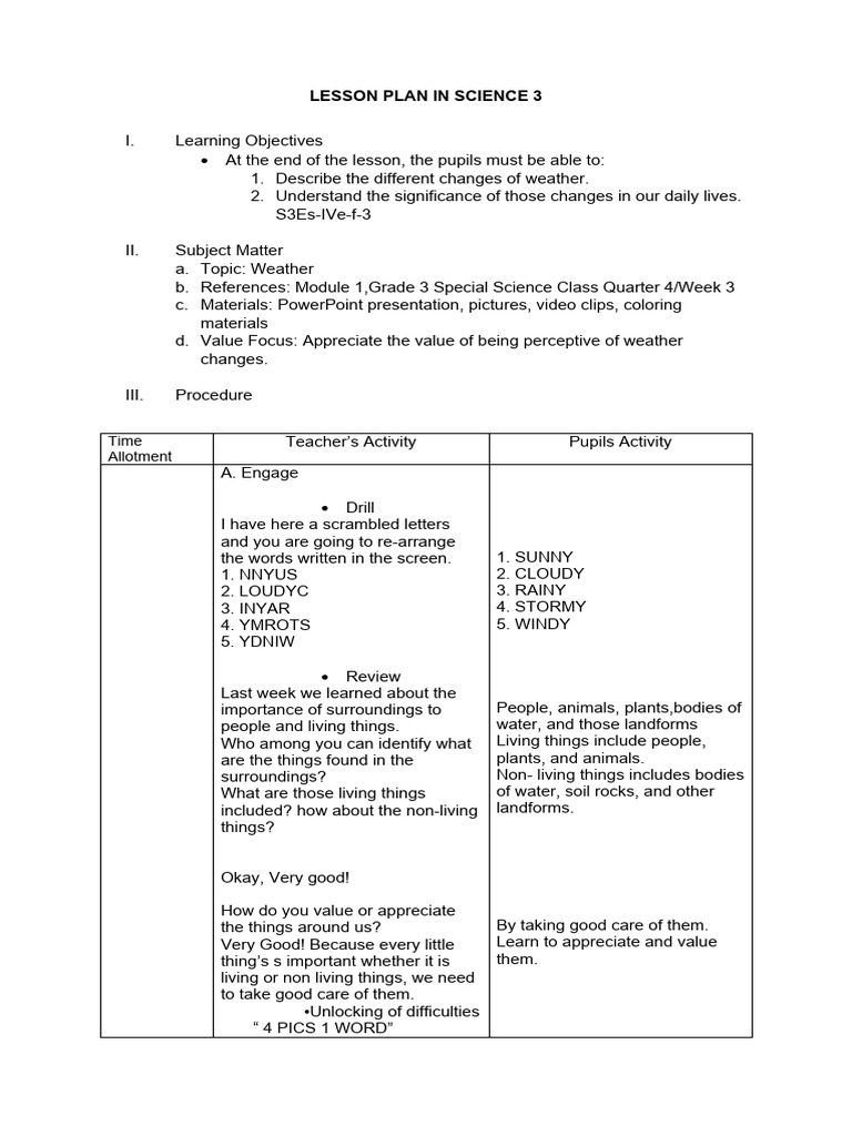 Grade 3 Weather Lesson Plan | PDF | Sky | Weather