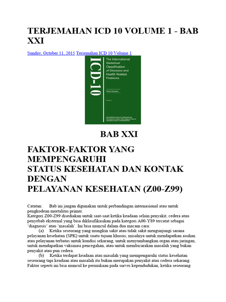 Kode ICD 10 Bab Z00-Z99 dan Penggunaan | PDF | Ilmu Sosial