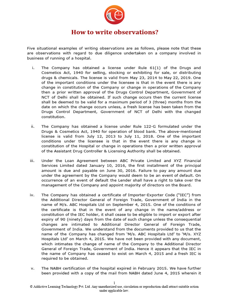 How To Write Observations | PDF | License | Business Law