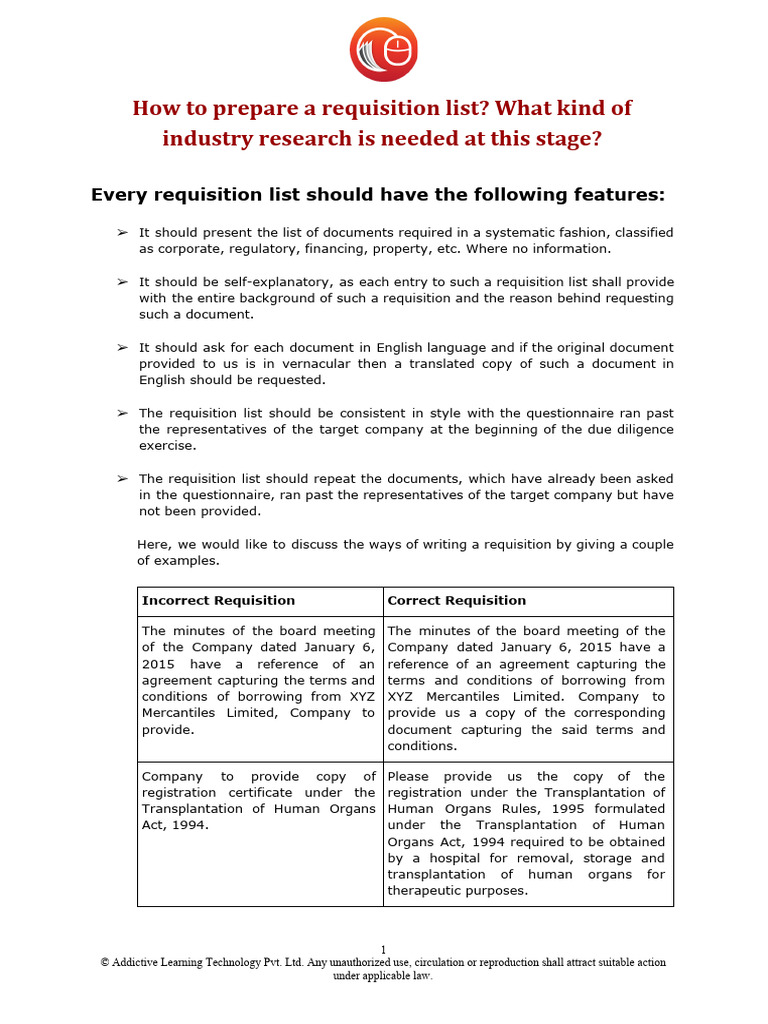 Preparing an Effective Requisition List | PDF | Mergers And ...