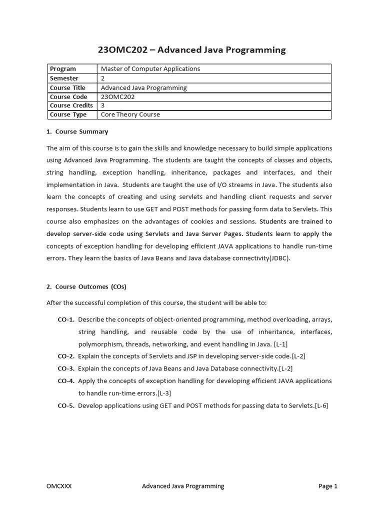 Advanced Java Programming Course Guide | PDF | Method (Computer Programming) | Java (Programming ...