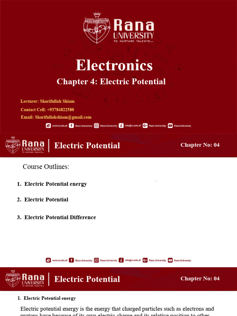 Chapter 4= Electric Potential | PDF | Potential Energy | Electricity