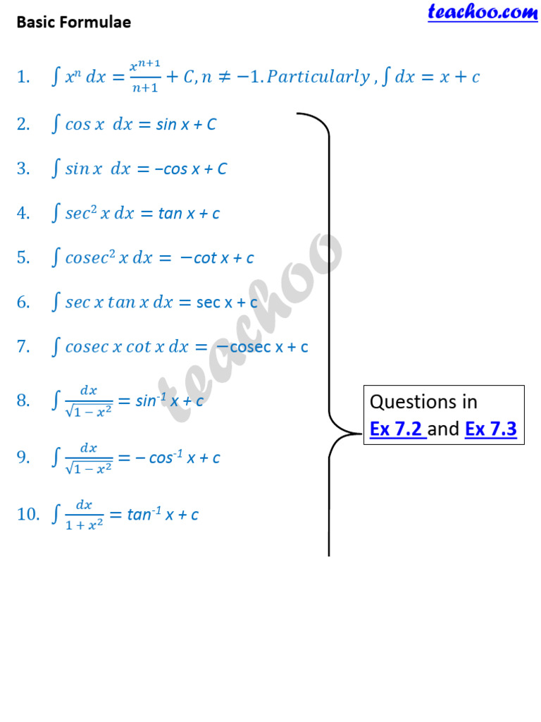 Integration Formula Sheet | PDF | Logarithm | Mathematical Physics