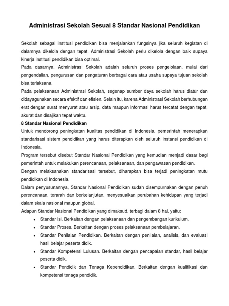 8 Standar Nasional Pendidikan | PDF | Pengelolaan Keuangan & Uang