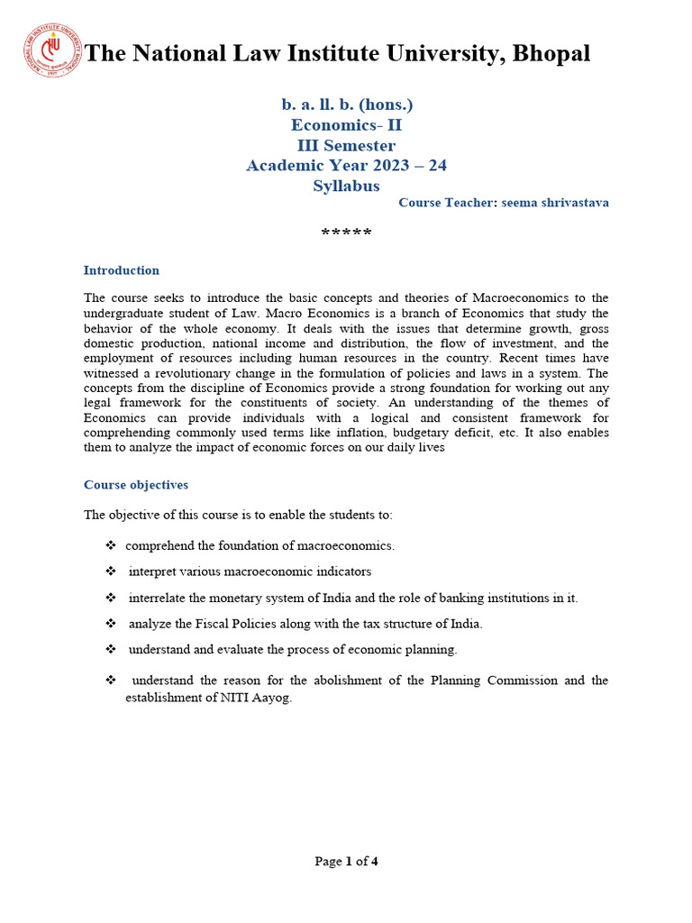 Course Outline Economics-II | PDF | Fiscal Policy | Macroeconomics