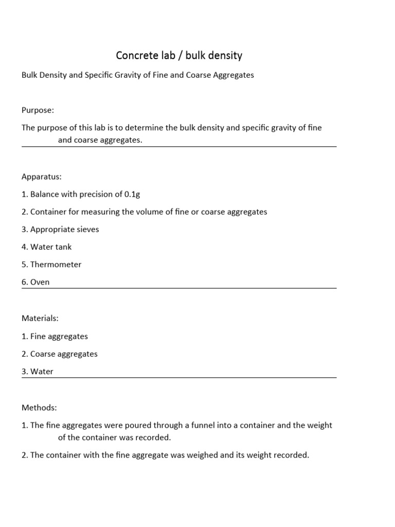Concrete Lab - Bulk Density | PDF | Density | Weight