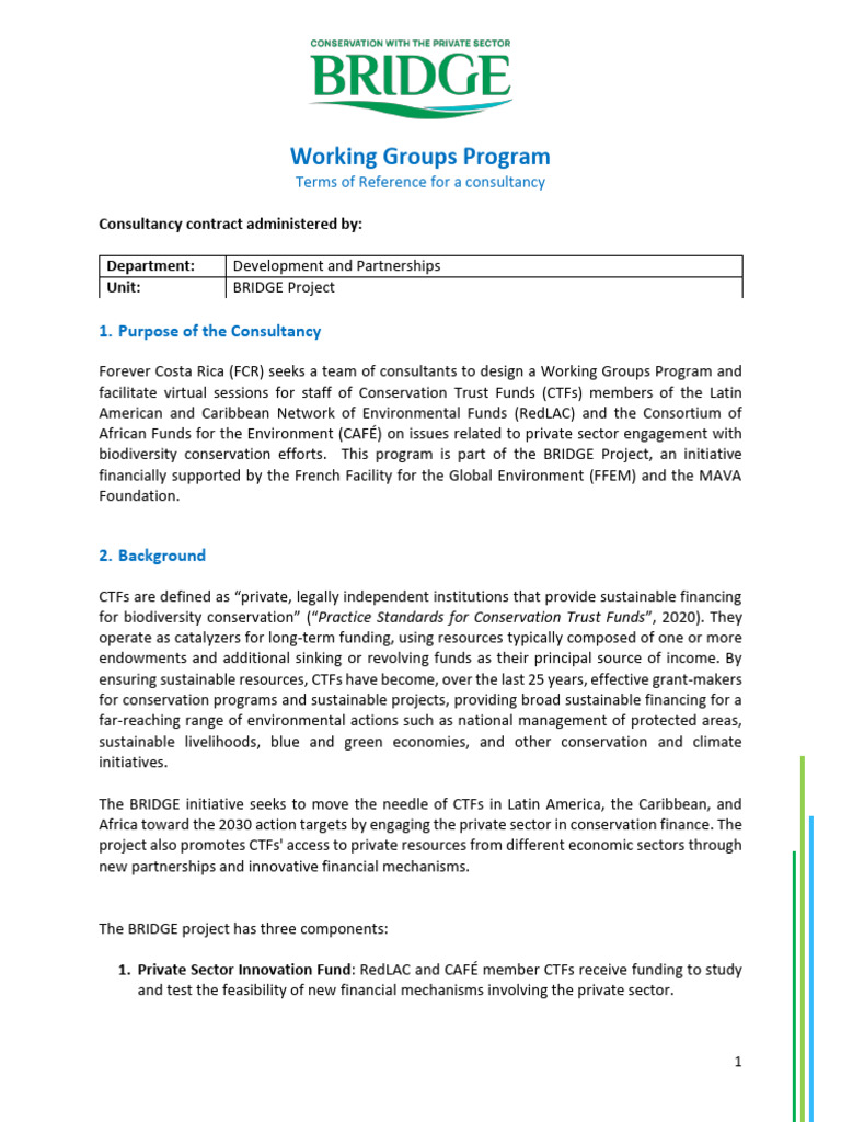 BRIDGE Project-Working Groups Program ToR | PDF | Sustainability | Risk ...