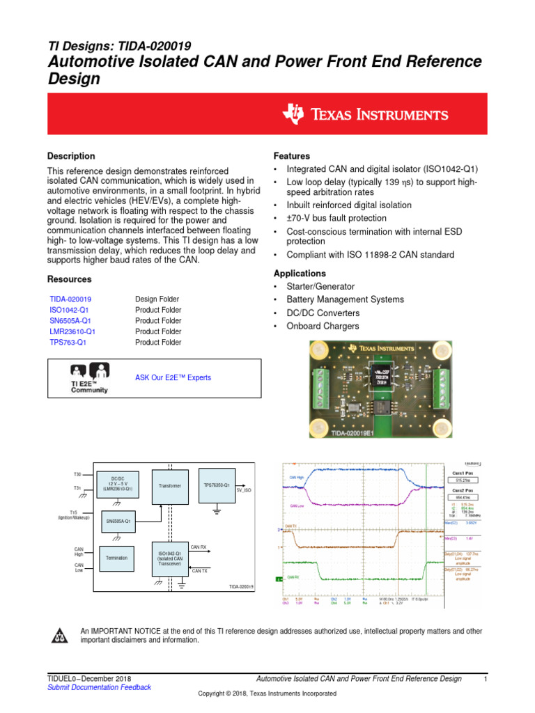 TIDA-020019 Automotive Isolated CAN and Power Front End Reference ...