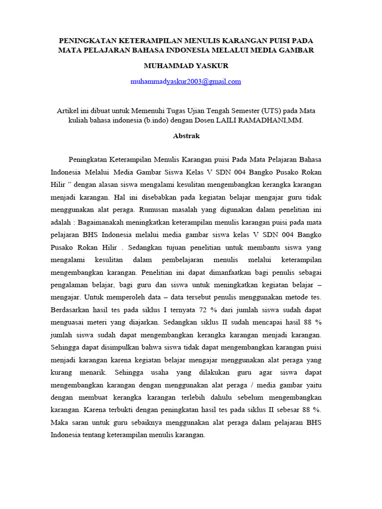Tugas Yaskur Peningkatan Keterampilan Menulis Karangan Puisi Pada Mata Pelajaran Bahasa ...