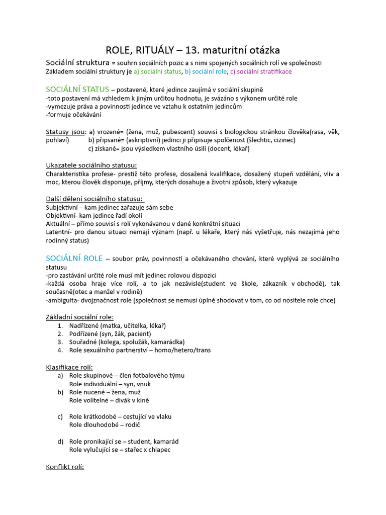 Role, Rituály - 13. Maturitní Otázka Psychologie | PDF