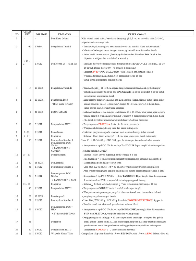 Time Scedule Padi Sawah | PDF