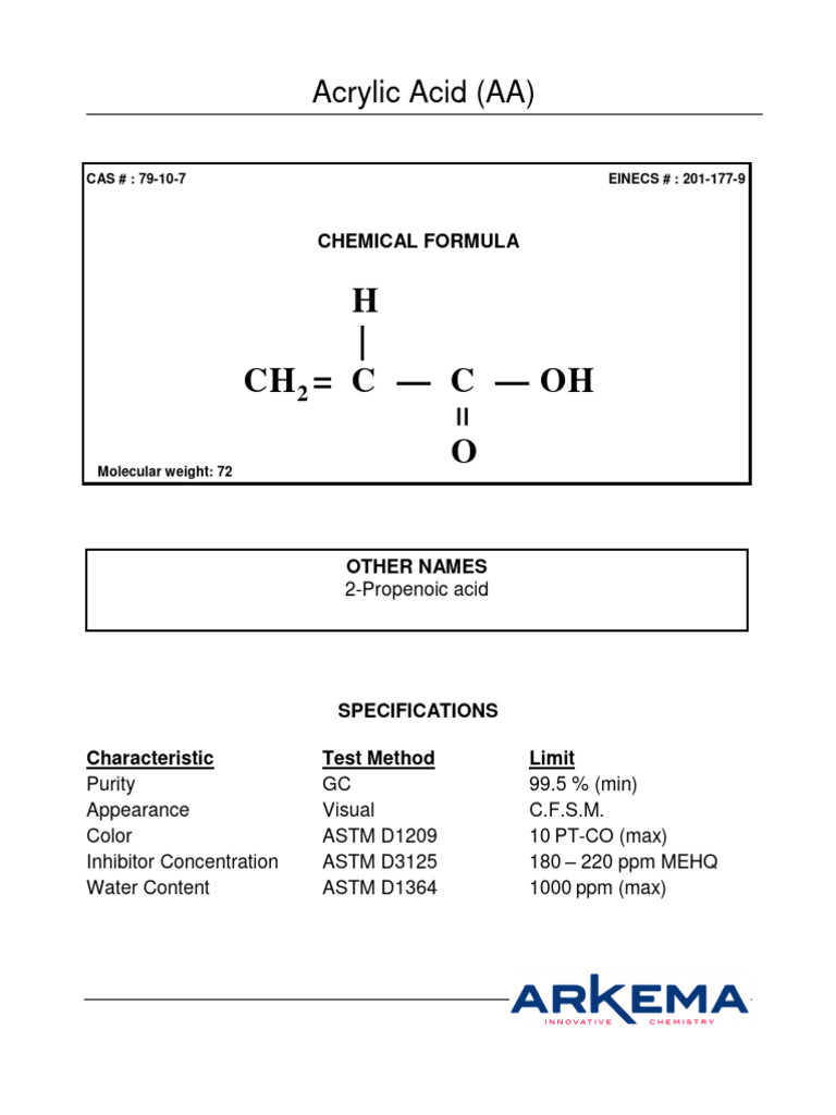 Tds Acrylic Acid 09 07 2016 | PDF | Physical Sciences | Materials