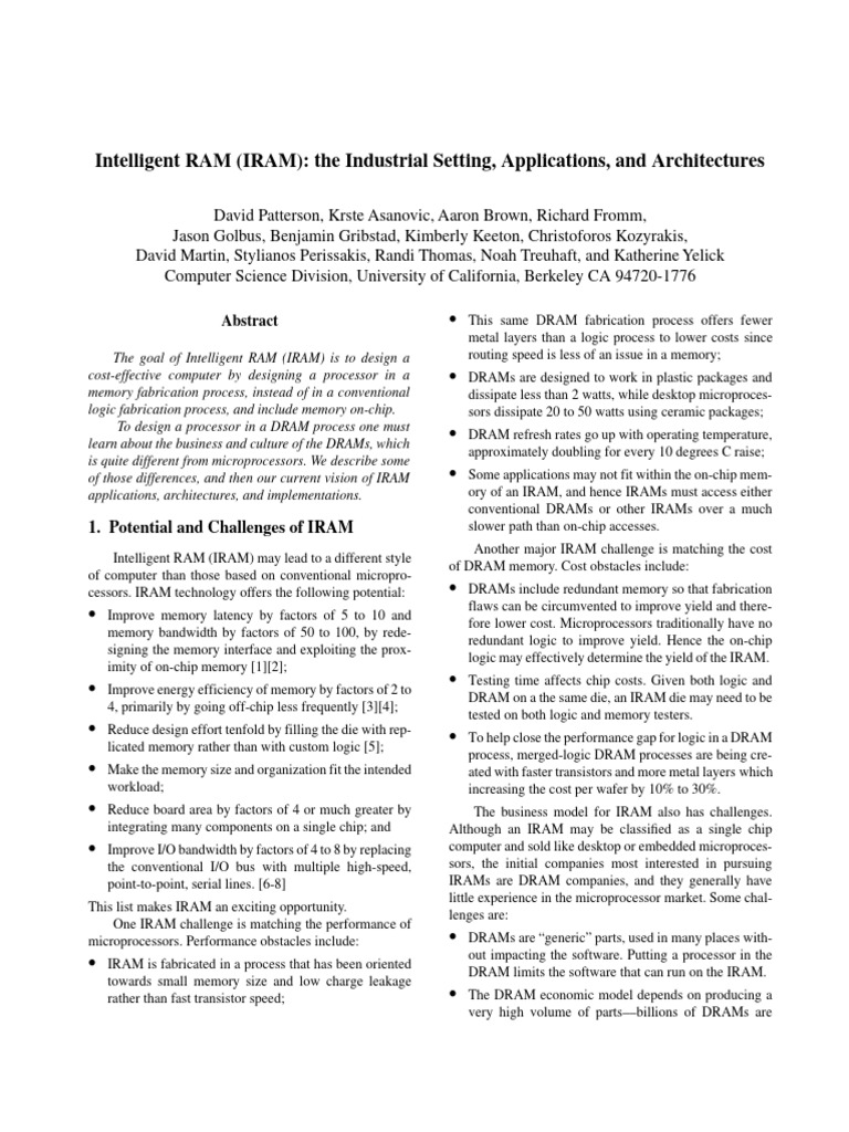 Intelligent RAM (IRAM) : The Industrial Setting, Applications, and ...