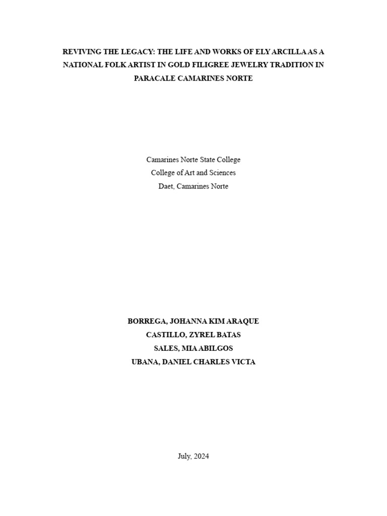 Reviving The Legacy: The Life and Works of Ely Arcilla As A National ...