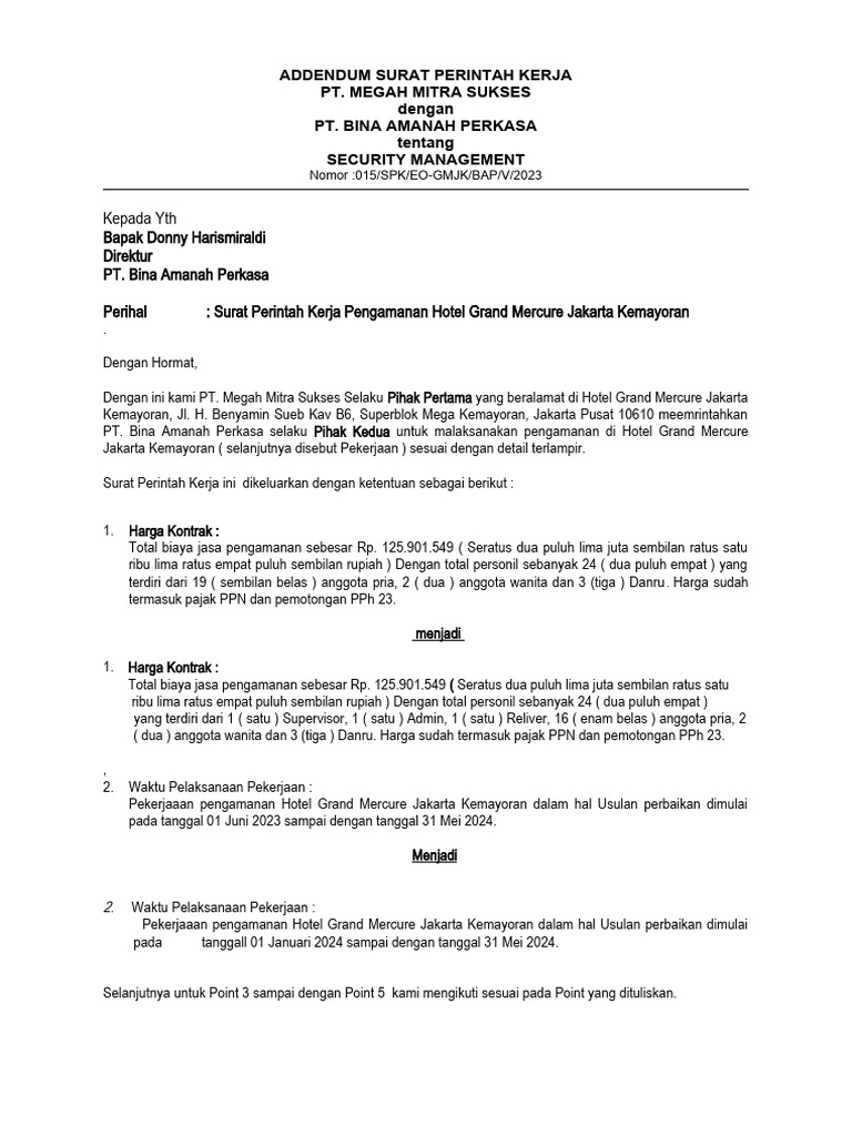 Revisi DRAFT ADDENDUM HOTEL GRAND MERCURE JAKARTA | PDF