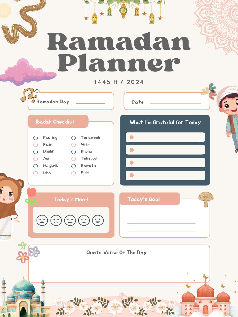 Peach Cute Simple Illustrative Daily Ramadan Planner | PDF | Religion ...