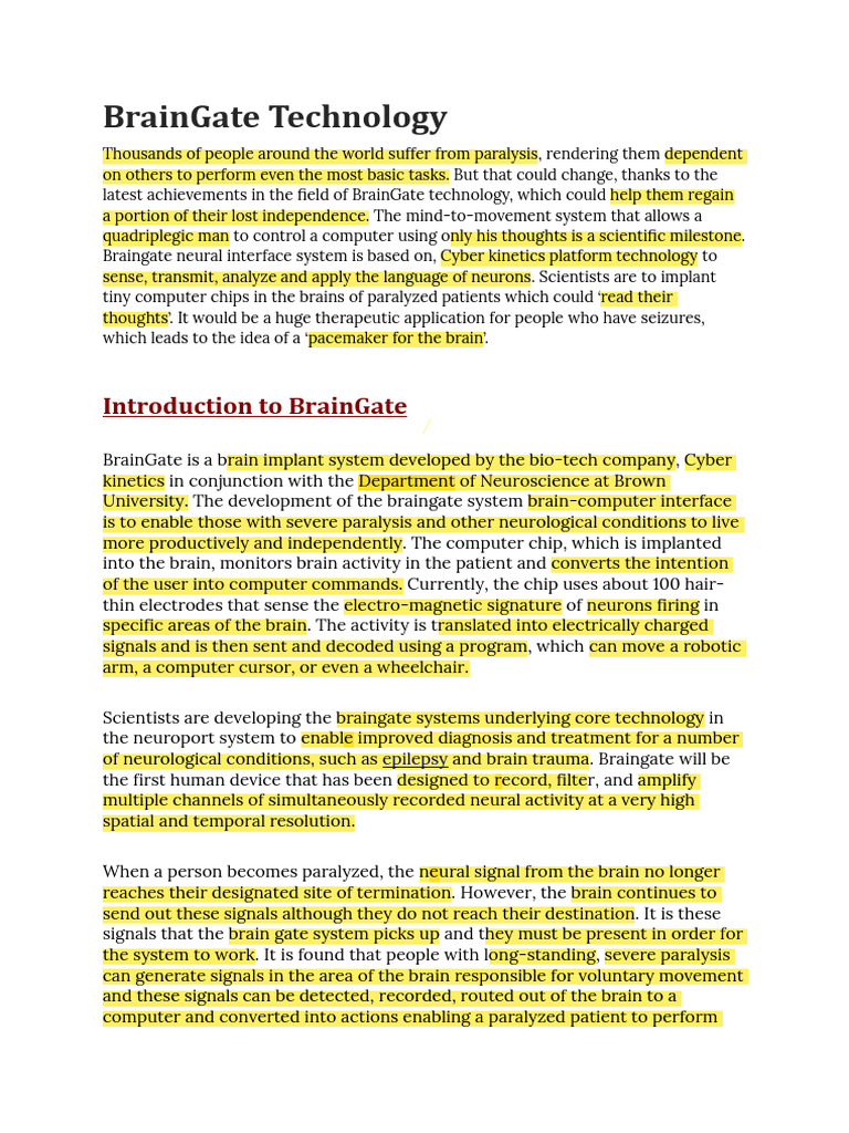 BrainGate Technology | PDF | Brain | Neuron