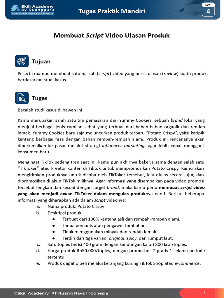 Membuat Script Video Ulasan Produk: 4 Tugas Praktik Mandiri | PDF