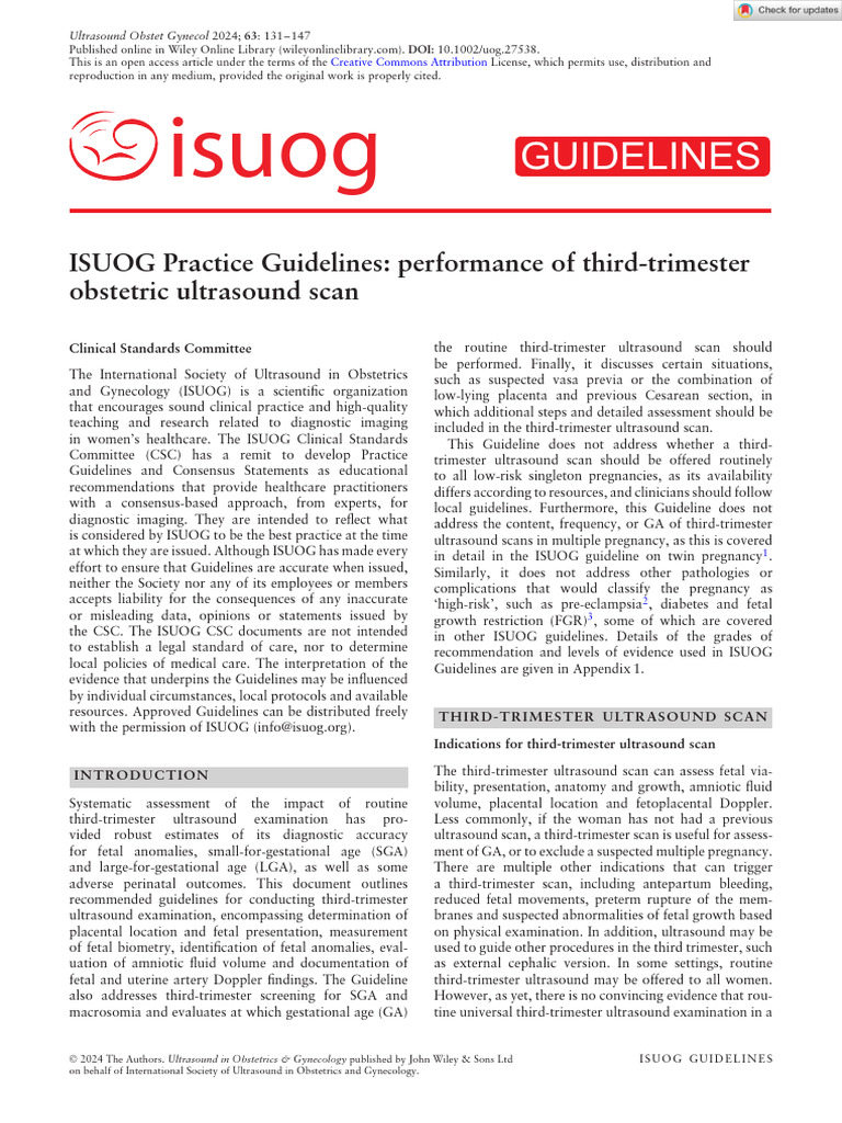 2024 ISUOG Practice Guidelines Performance of Third-Trimester Obstetric ...