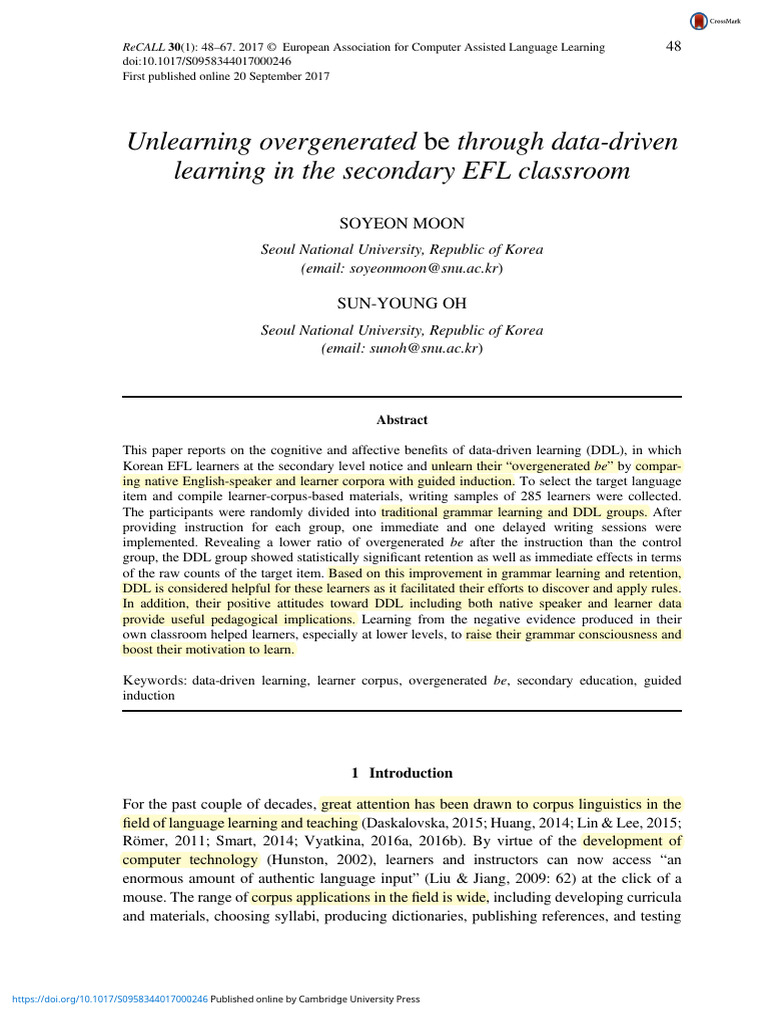 Unlearning Overgenerated Be Through Data Driven Learning in The Secondary Efl Classroom | PDF ...