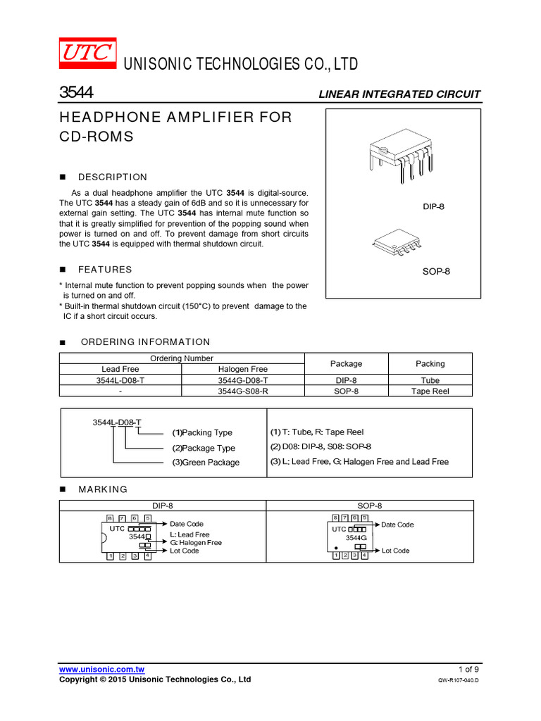 Unisonic Technologies Co., LTD: Headphone Amplifier For Cd-Roms | PDF ...