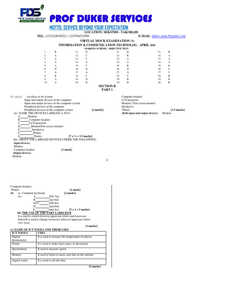 Prof Duker - Online Mock - Ict (1) - Sit Up 2 - Marking Scheme | PDF | Icon (Computing) | Computing