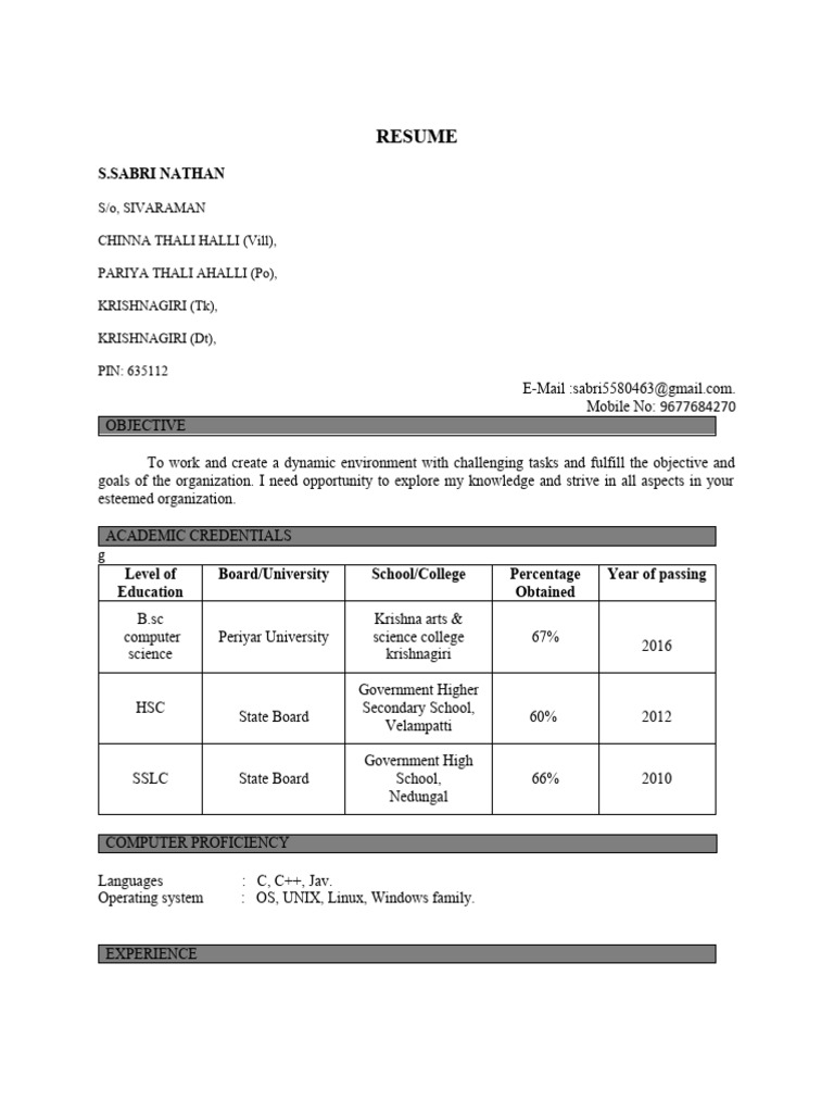 SAMPLE RESUME | PDF | Operating System | Computing
