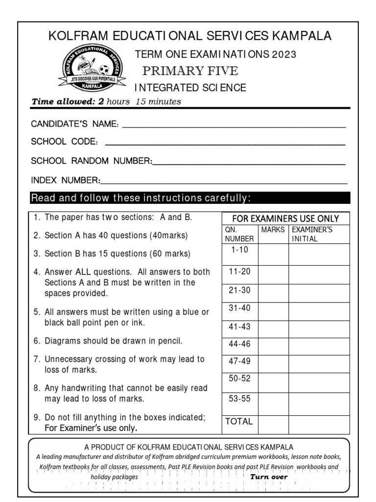 Science p.5 Kolfram Bot Term One Examinations 2023 | PDF | Technology ...