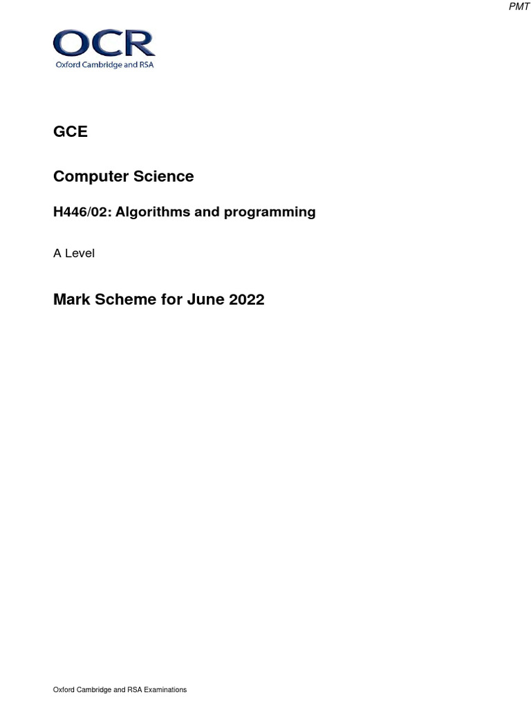 June 2022 MS - Paper 2 OCR Computer Science A-Level | PDF | Theoretical Computer Science