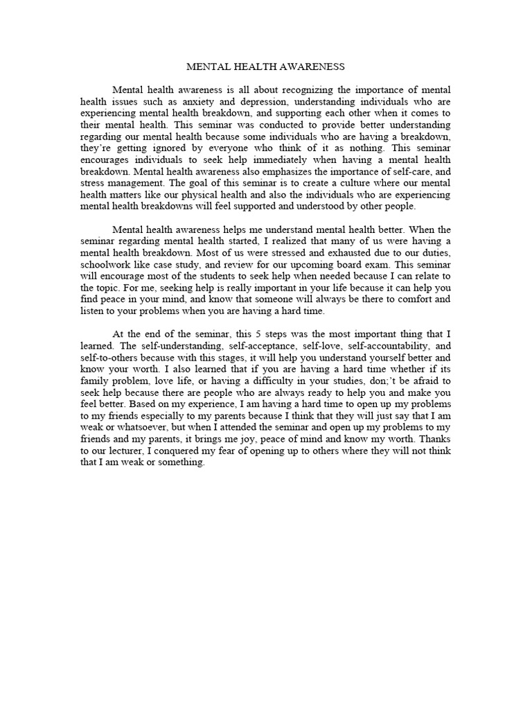 Reflection Abt Mental Health Awareness | PDF | Mental Health | Mental ...