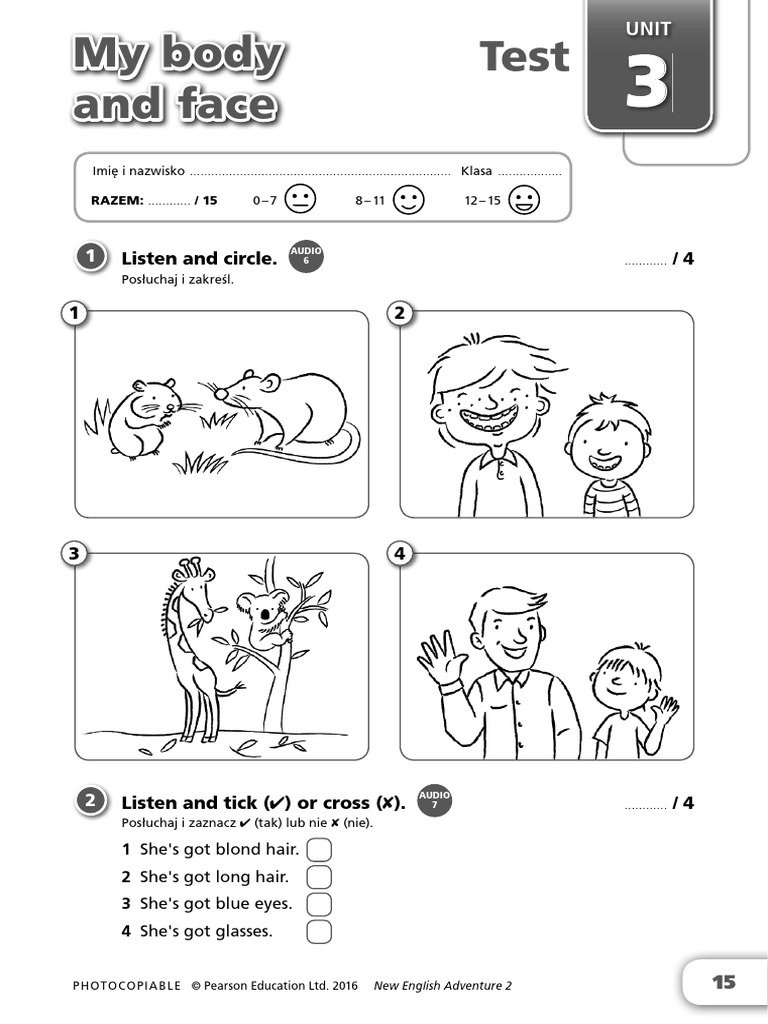 My Body and Face Test Unit 3 | PDF