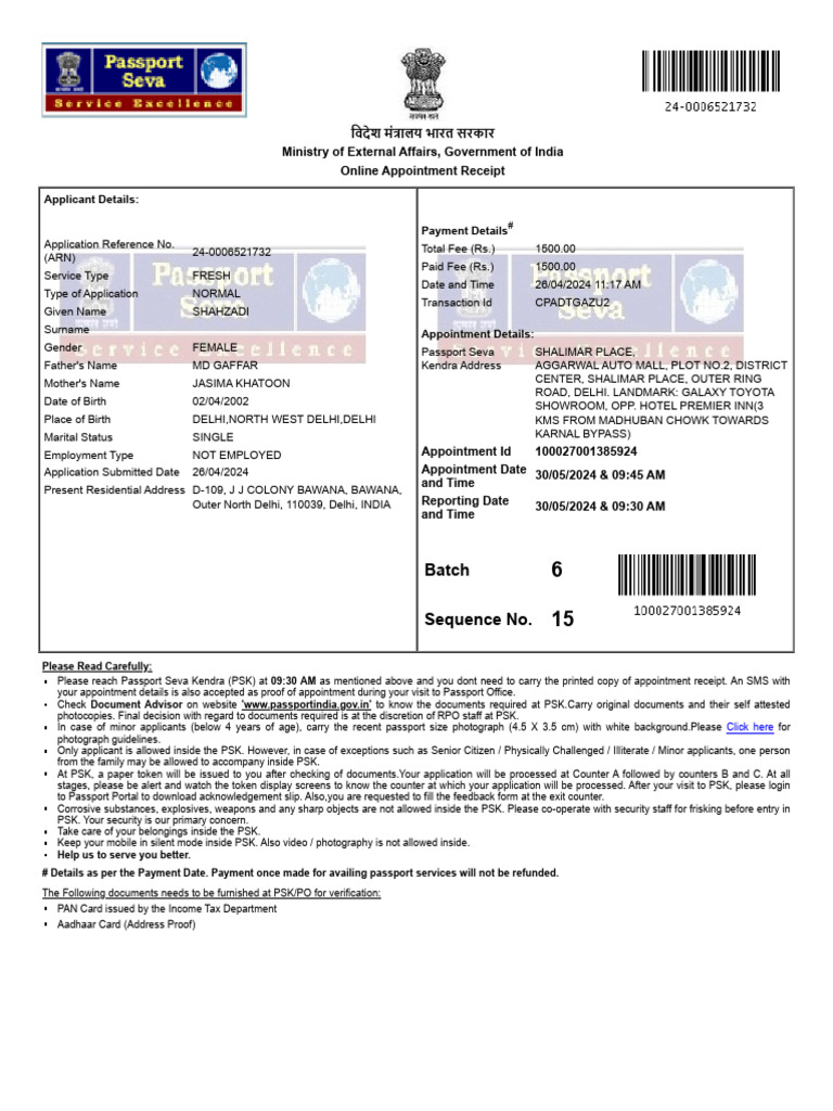 Appointment Receipt | PDF | Identity Document | Birth Certificate