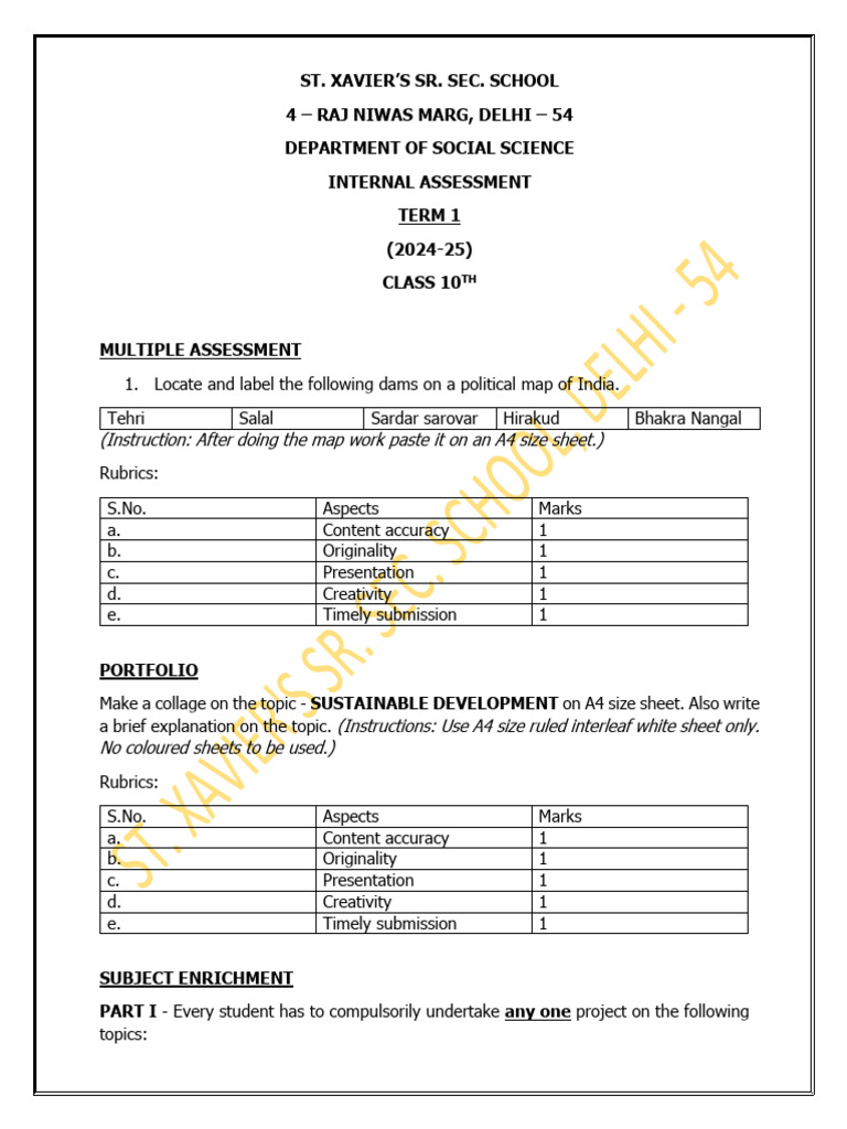 10th t1 Internal Assessment SST | PDF