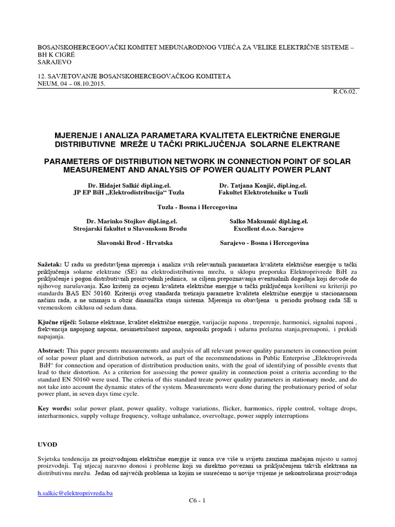 Analiza U Tacki Prikljucenja Solarne Na Distributivnu Mrezu | PDF