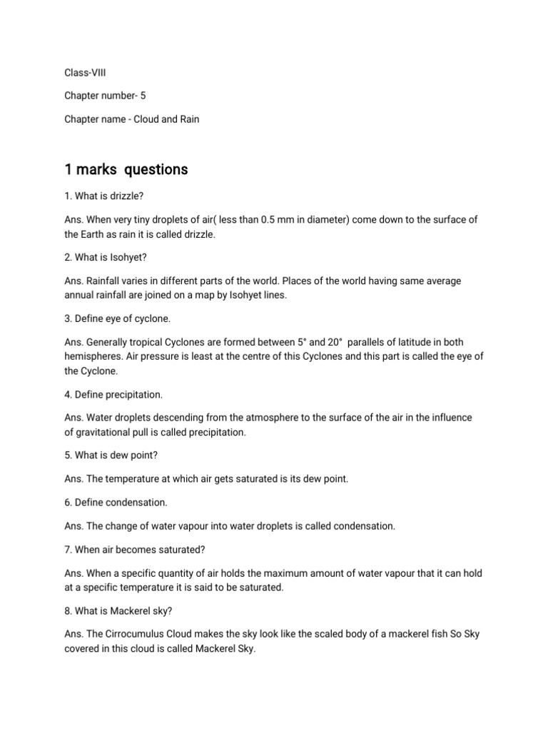 O.cloud and Rain Answer | PDF | Precipitation | Rain