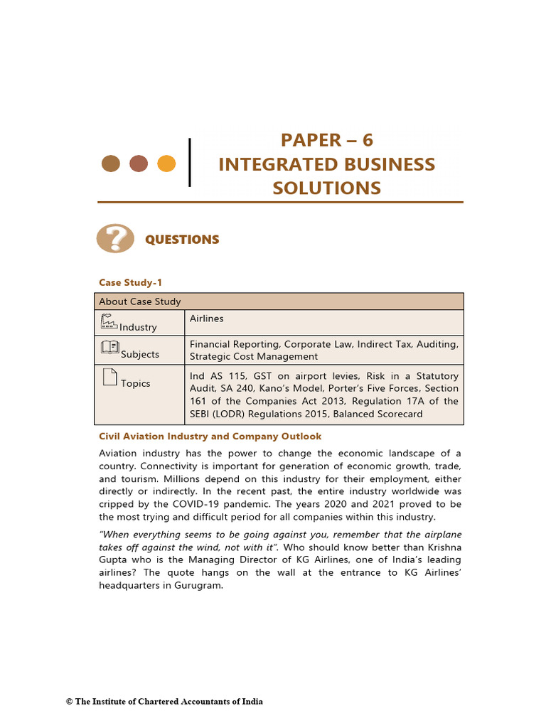 Paper - 6 Integrated Business Solutions: Questions | PDF | Audit | Airlines