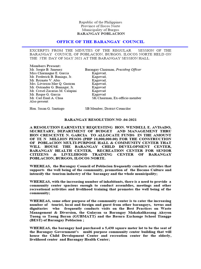 Brgy Reso 04 2021 Avisado | PDF | Philippines