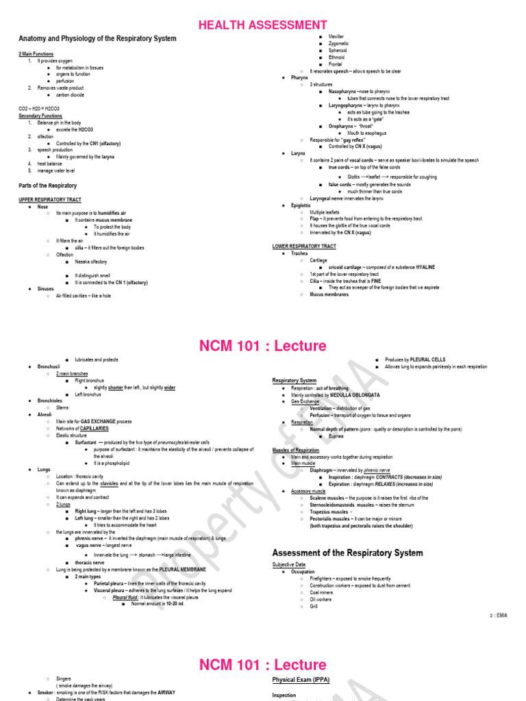 Health Assessment (EMA) | PDF | Heart Valve | Respiratory Tract