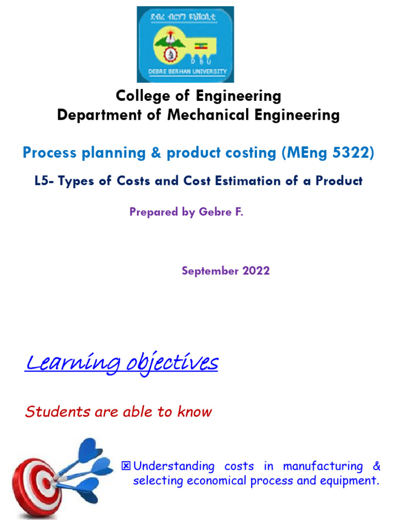 L5 - Types of Costs and Cost Estimation of A Product | PDF | Cost Of Goods Sold | Cost