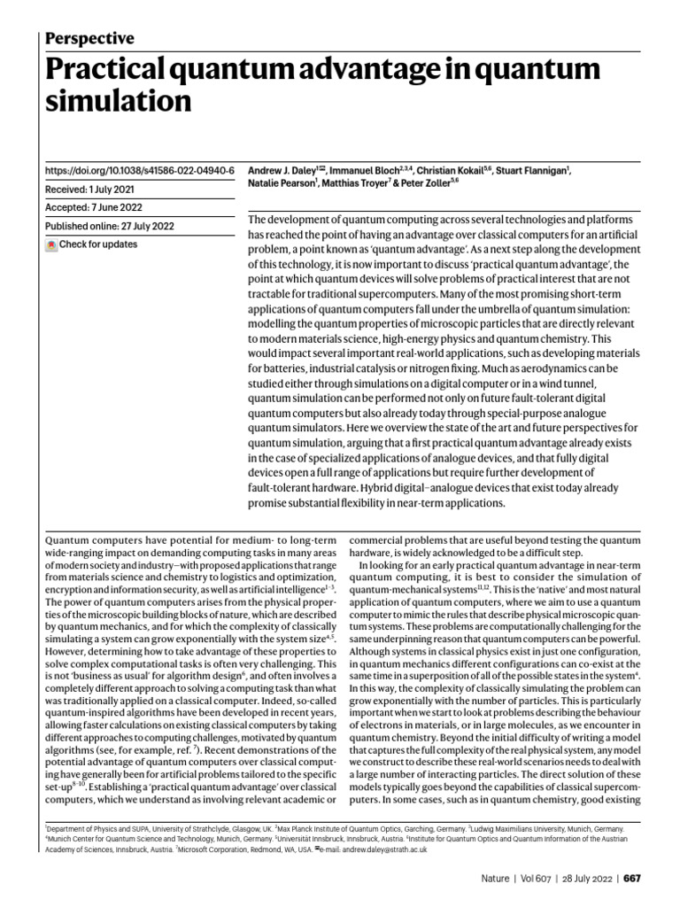 Practical Quantum Advantage in Quantum Simulation: Perspective | PDF | Quantum Computing ...