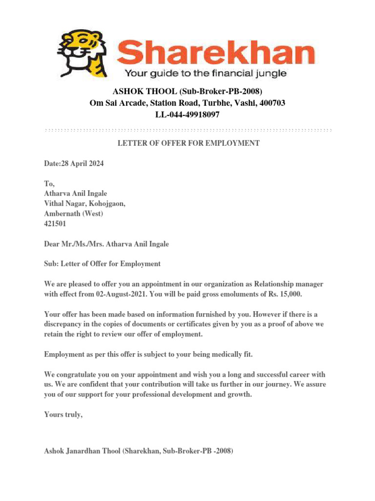 Offer Letter Atharva Ingale | PDF | Career & Growth | Business