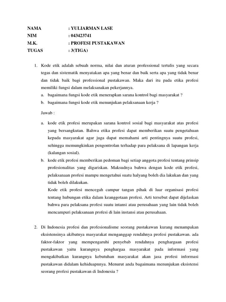 Profesionalisme dan Etika Pustakawan | PDF