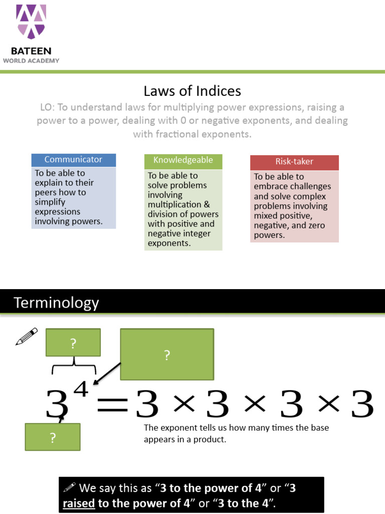 L1 Indices | PDF | Multiplication | Exponentiation